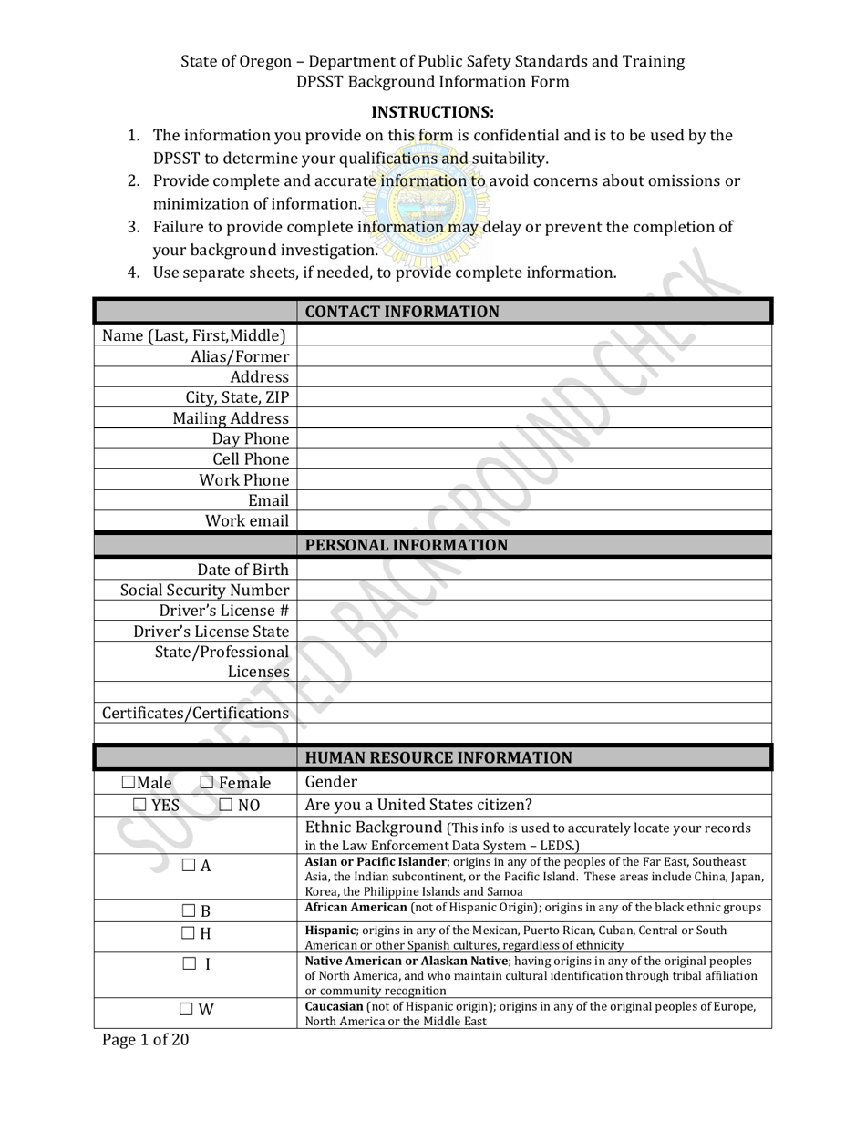 Oregon Dpsst Background Information Form - Fill Out, Sign Online and ...