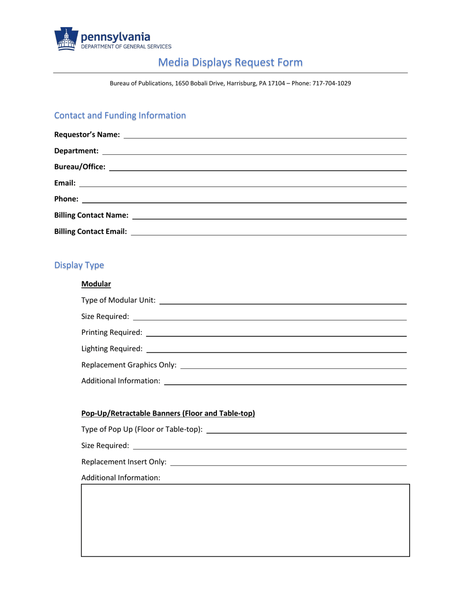 Pennsylvania Media Displays Request Form - Fill Out, Sign Online and ...