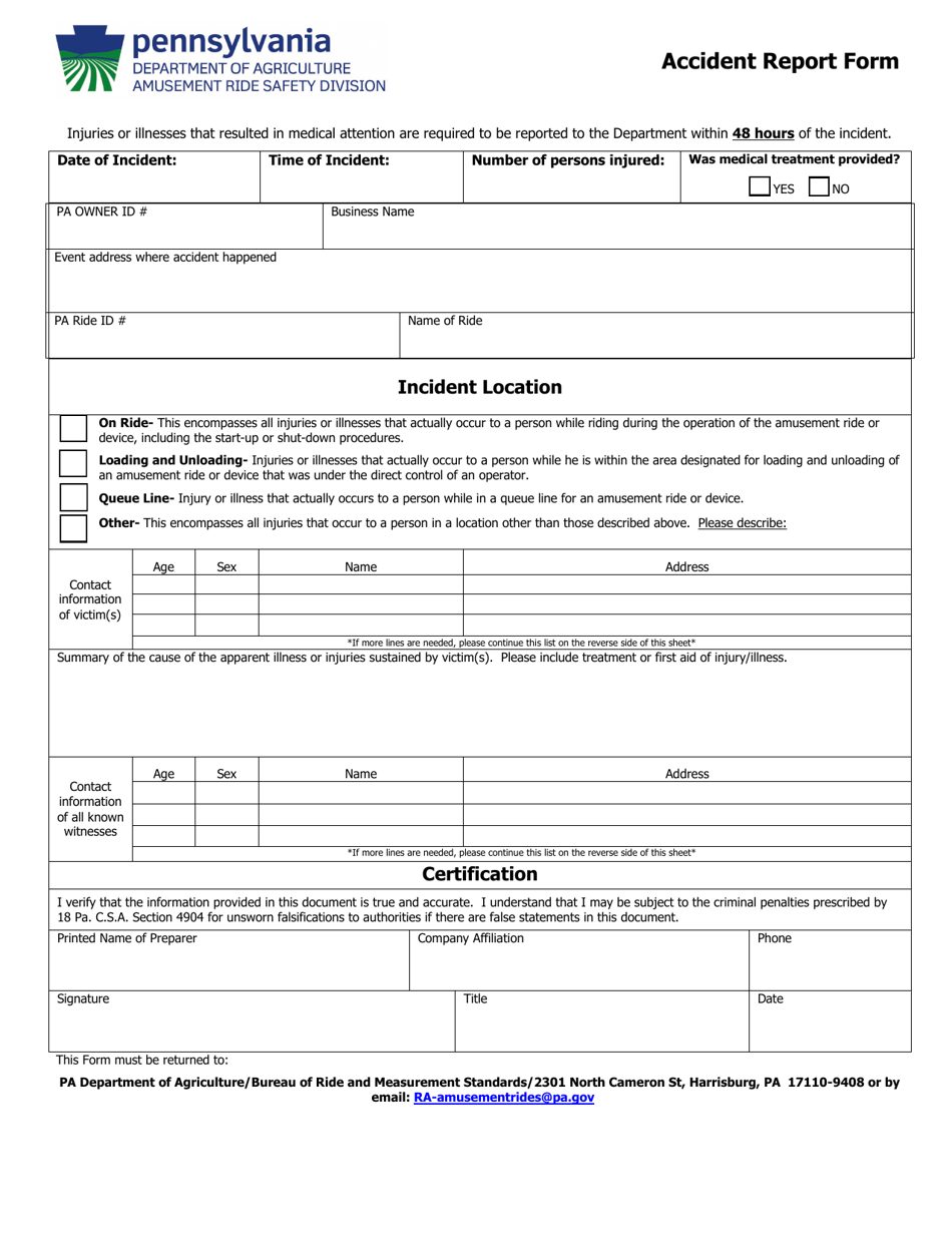Pennsylvania Accident Report Form - Fill Out, Sign Online and Download ...