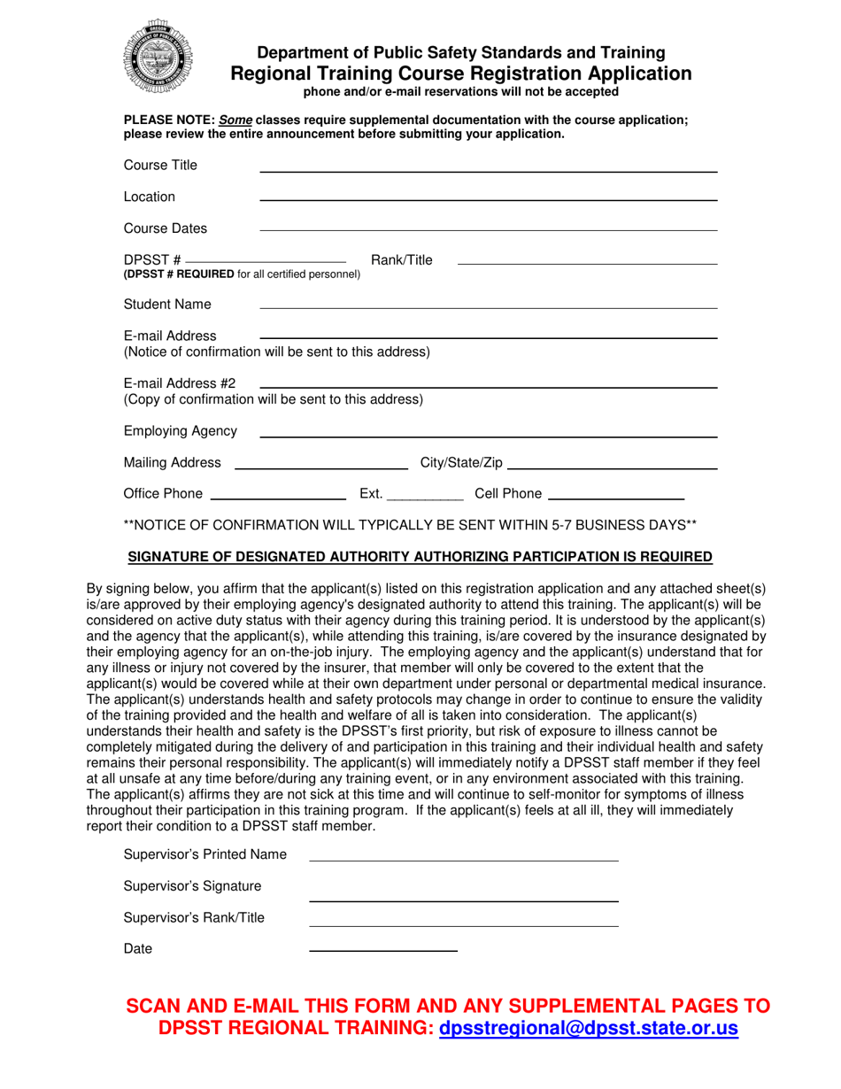Oregon Regional Training Course Registration Application - Fill Out ...
