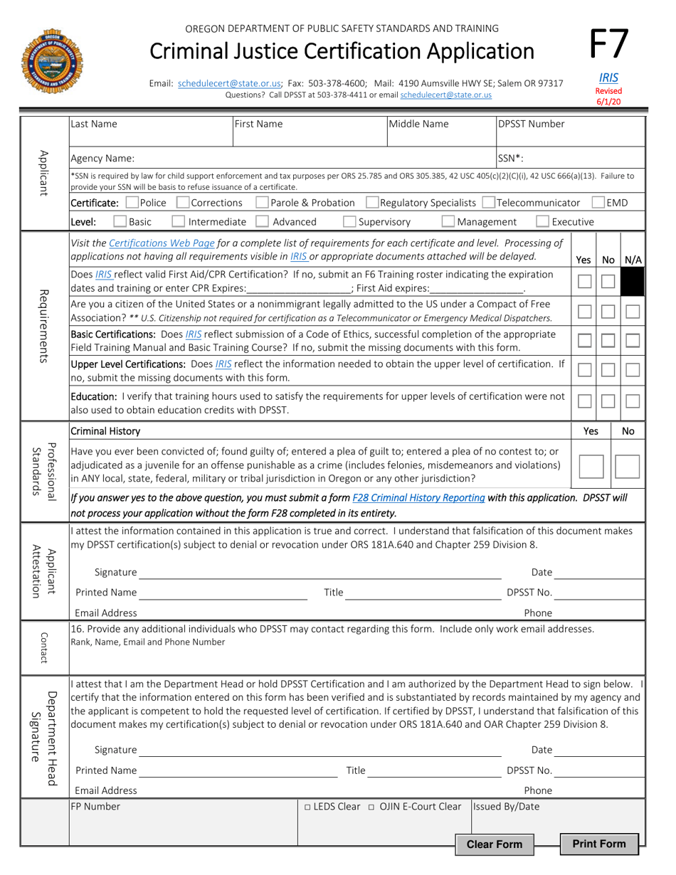 Form F7 Download Fillable PDF or Fill Online Criminal Justice ...