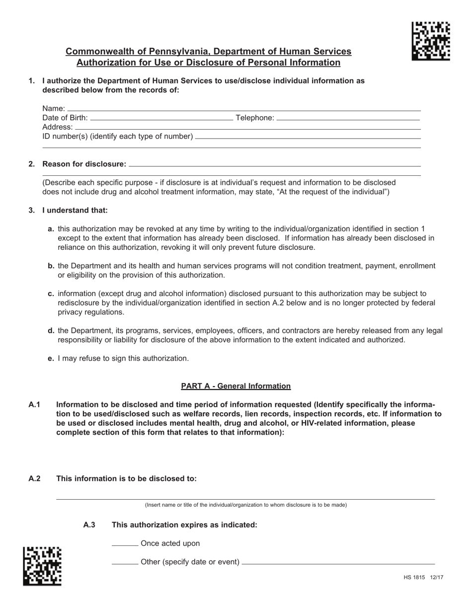 Form HS1815 - Fill Out, Sign Online and Download Fillable PDF ...