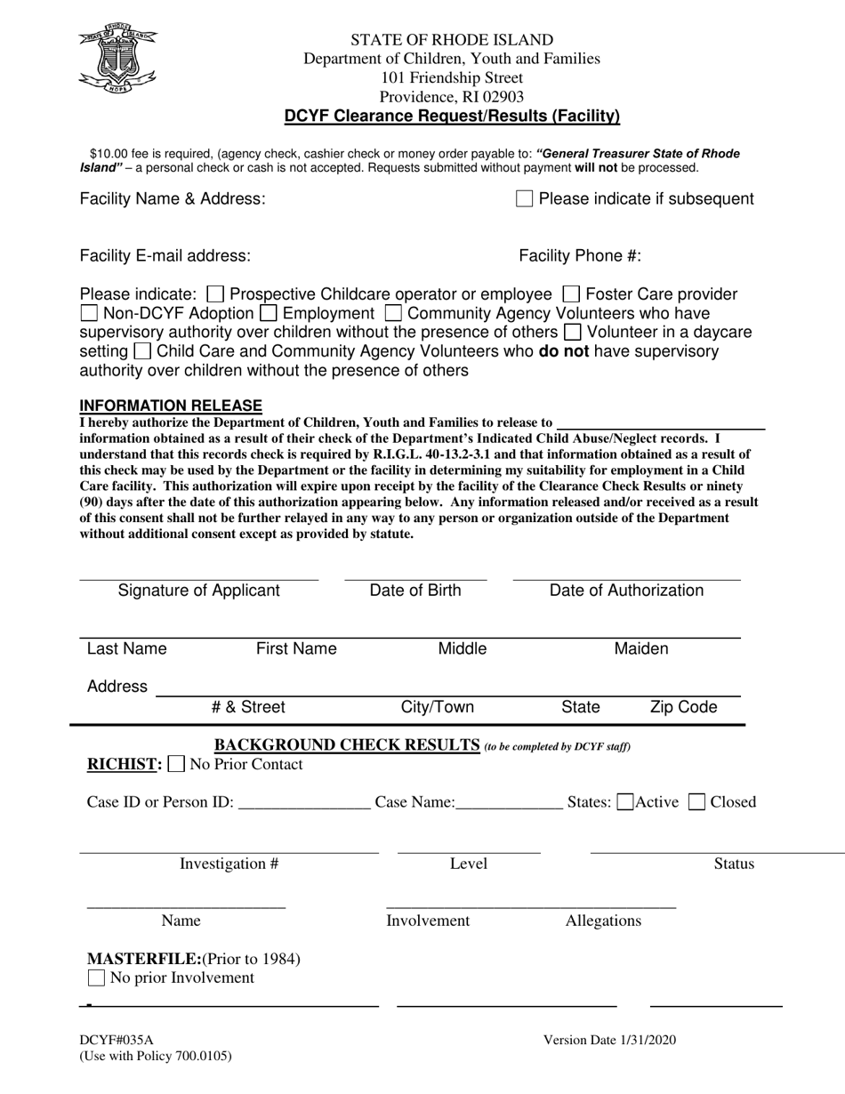 Form DCYF035A - Fill Out, Sign Online and Download Printable PDF, Rhode ...