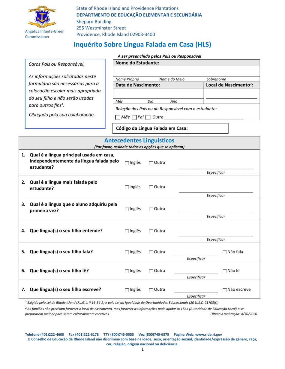 Rhode Island Home Language Survey (Hls) - Fill Out, Sign Online and ...