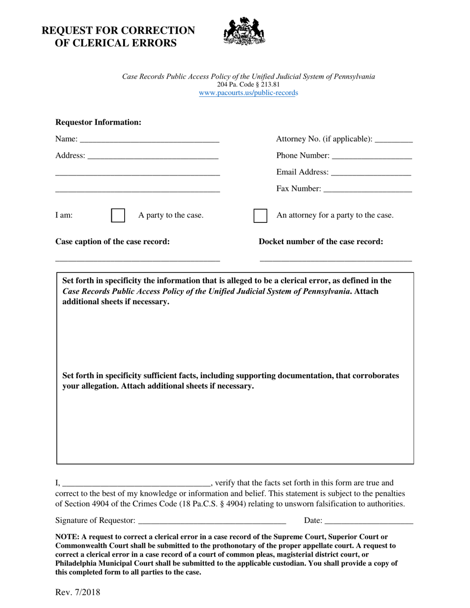 Pennsylvania Request for Correction of Clerical Errors - Fill Out, Sign ...