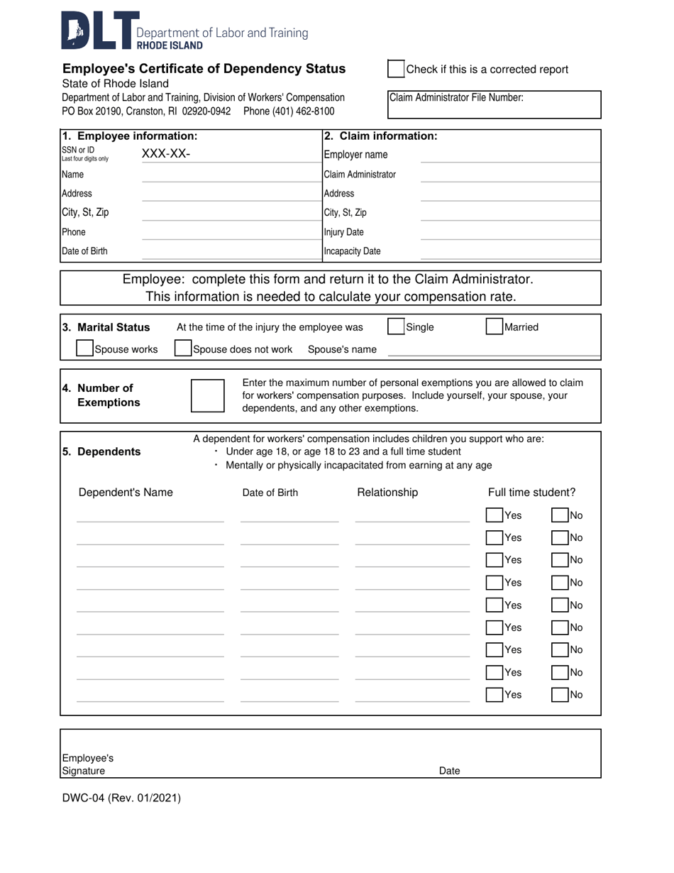 Form DWC-04 Download Fillable PDF or Fill Online Employee's Certificate ...