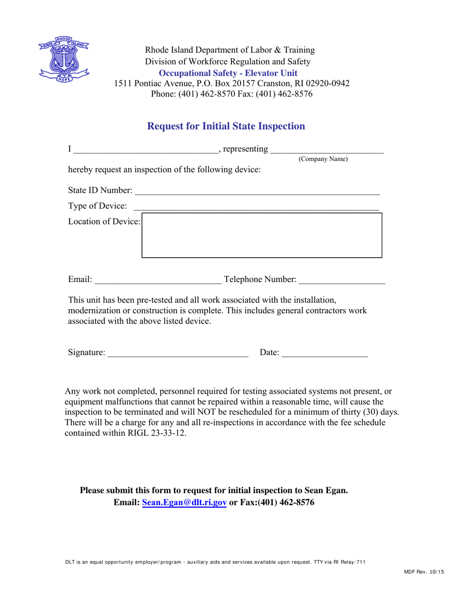 Rhode Island Request for Initial State Inspection - Fill Out, Sign ...