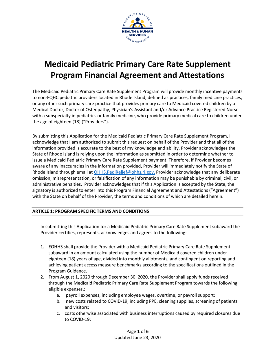 Rhode Island Medicaid Pediatric Primary Care Rate Supplement Program ...