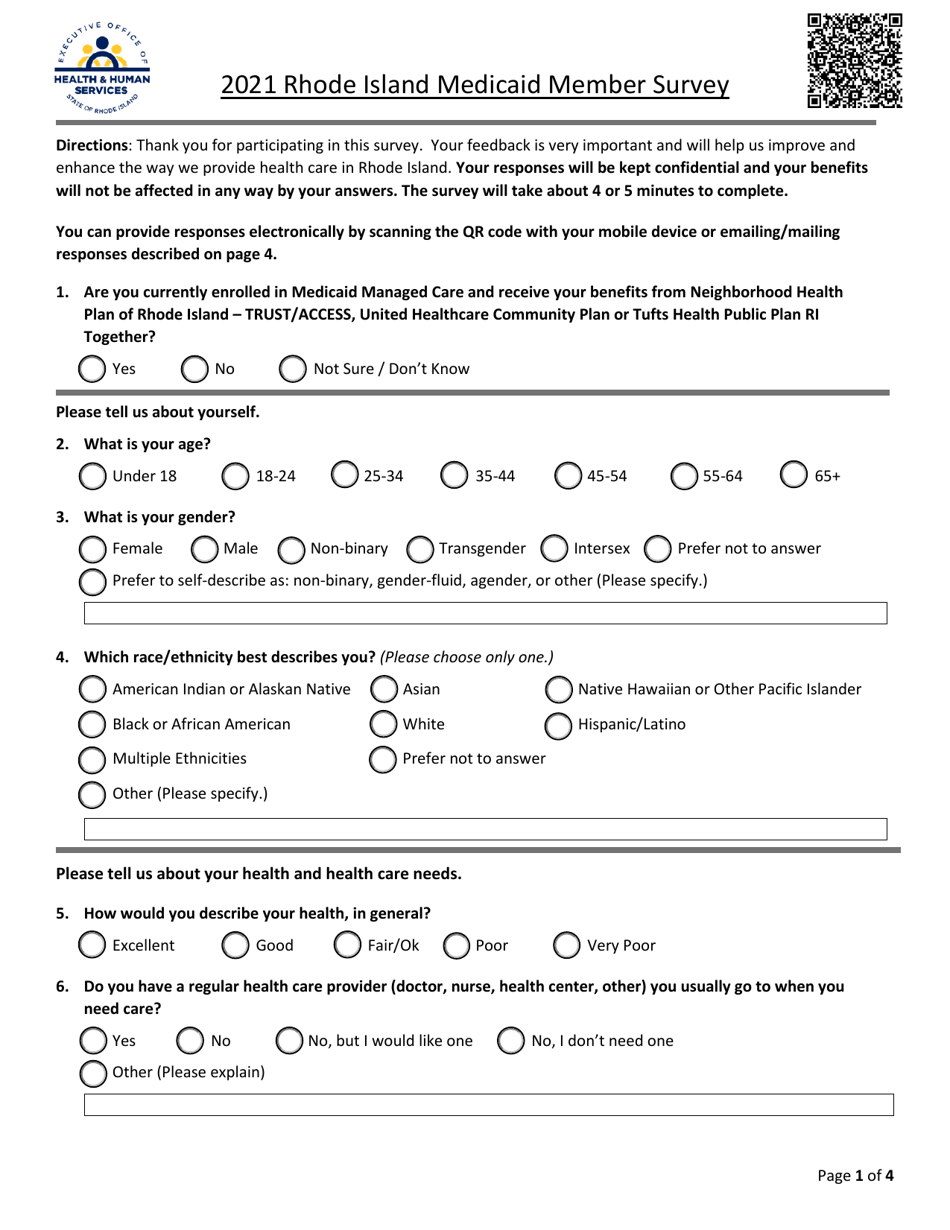 2021 Rhode Island Rhode Island Medicaid Member Survey - Fill Out, Sign ...