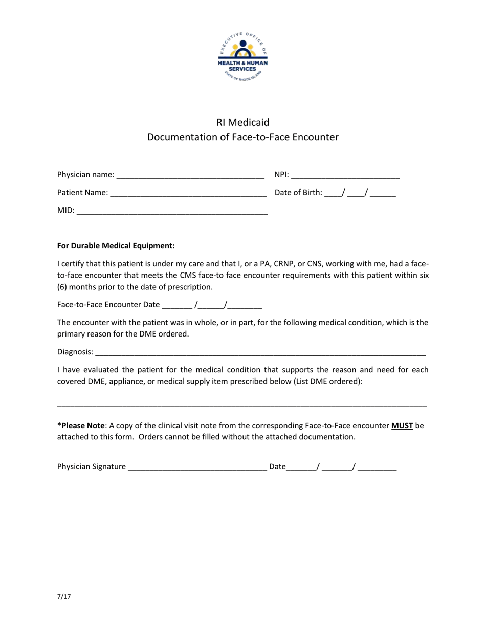 Rhode Island Ri Medicaid Documentation of Face-To-Face Encounter - Fill ...