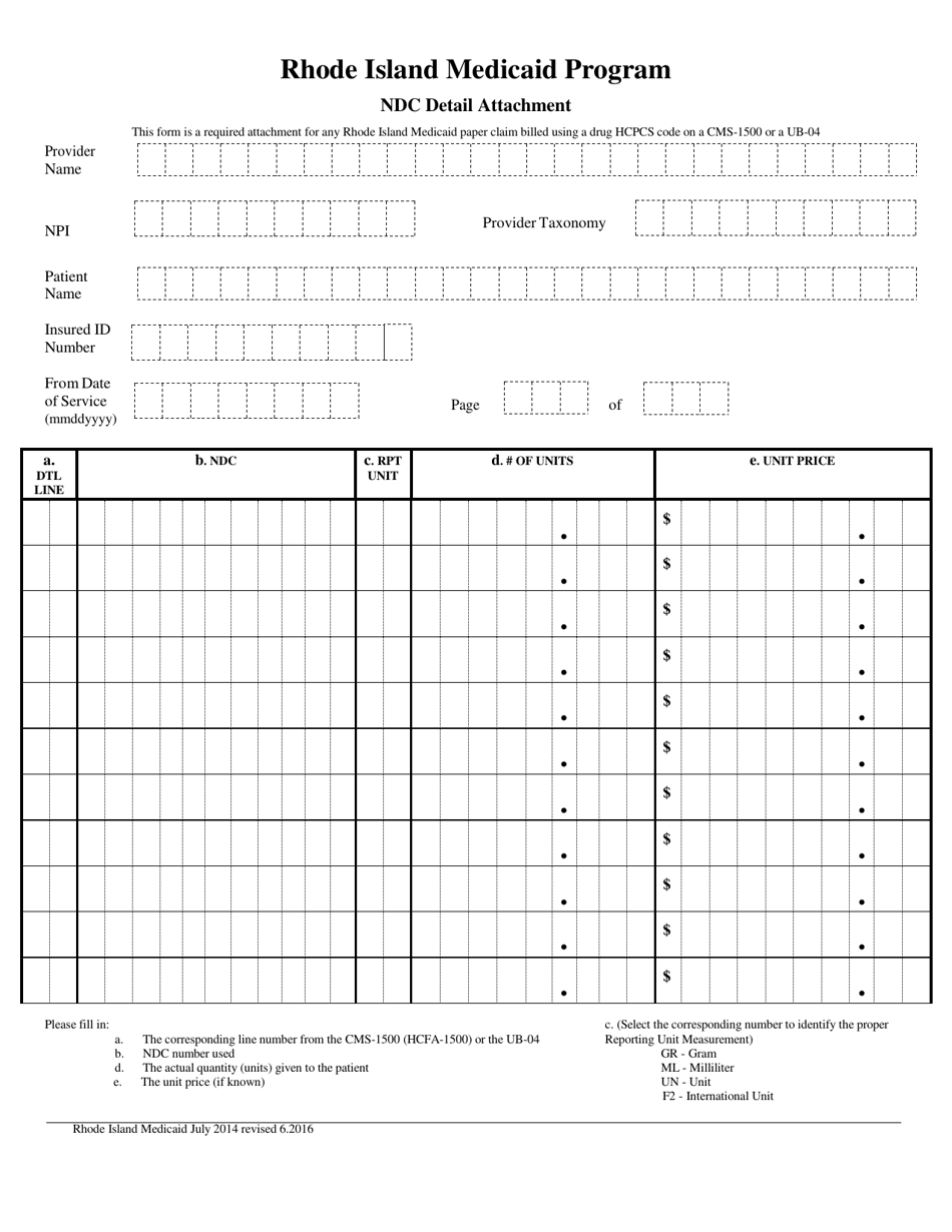 Rhode Island Ndc Detail Attachment - Rhode Island Medicaid Program ...