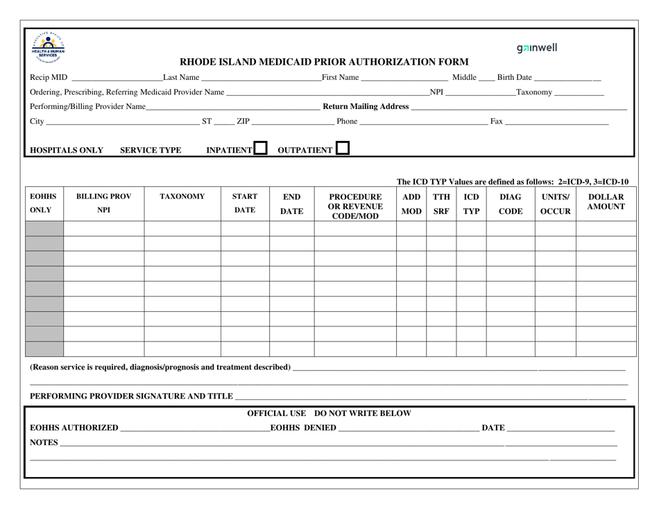 Rhode Island Rhode Island Medicaid Prior Authorization Form - Fill Out ...