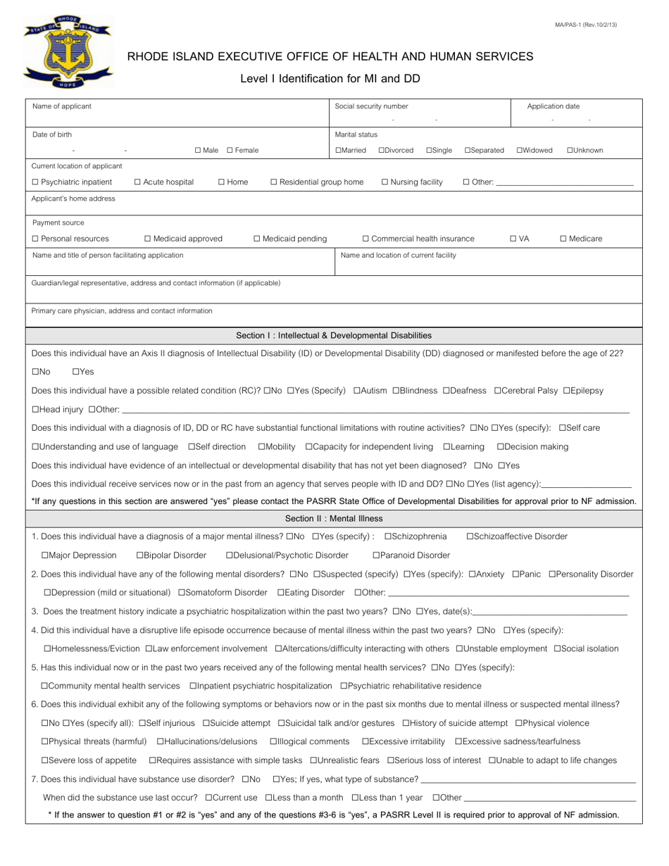 Form MA/PAS-1 - Fill Out, Sign Online and Download Printable PDF, Rhode ...