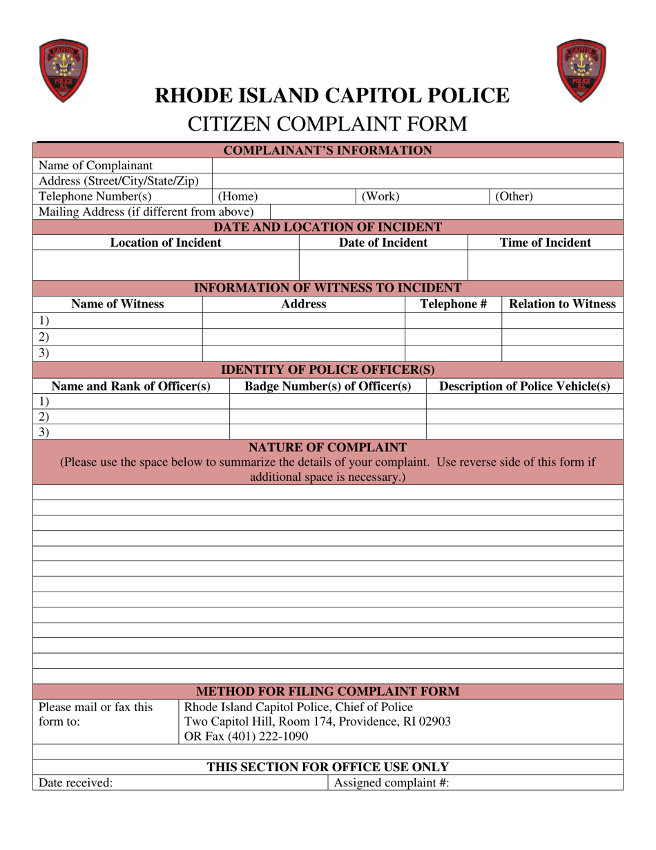 Rhode Island Citizen Complaint Form - Fill Out, Sign Online and ...