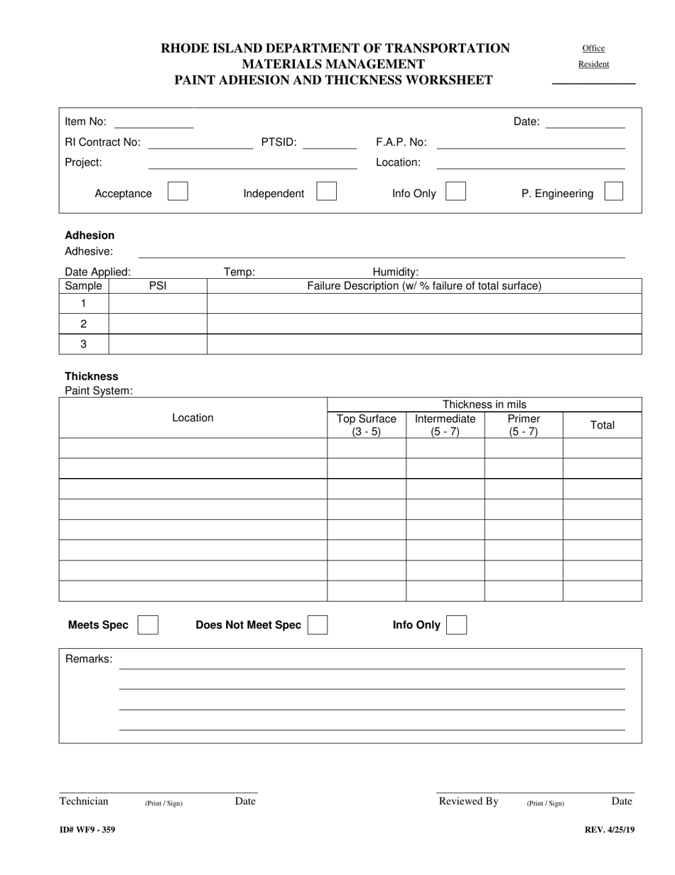 Form 359-WF9 - Fill Out, Sign Online and Download Fillable PDF, Rhode ...