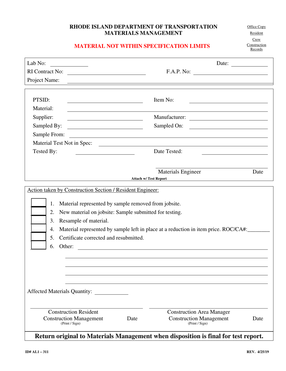 Form 311-AL1 - Fill Out, Sign Online and Download Fillable PDF, Rhode ...