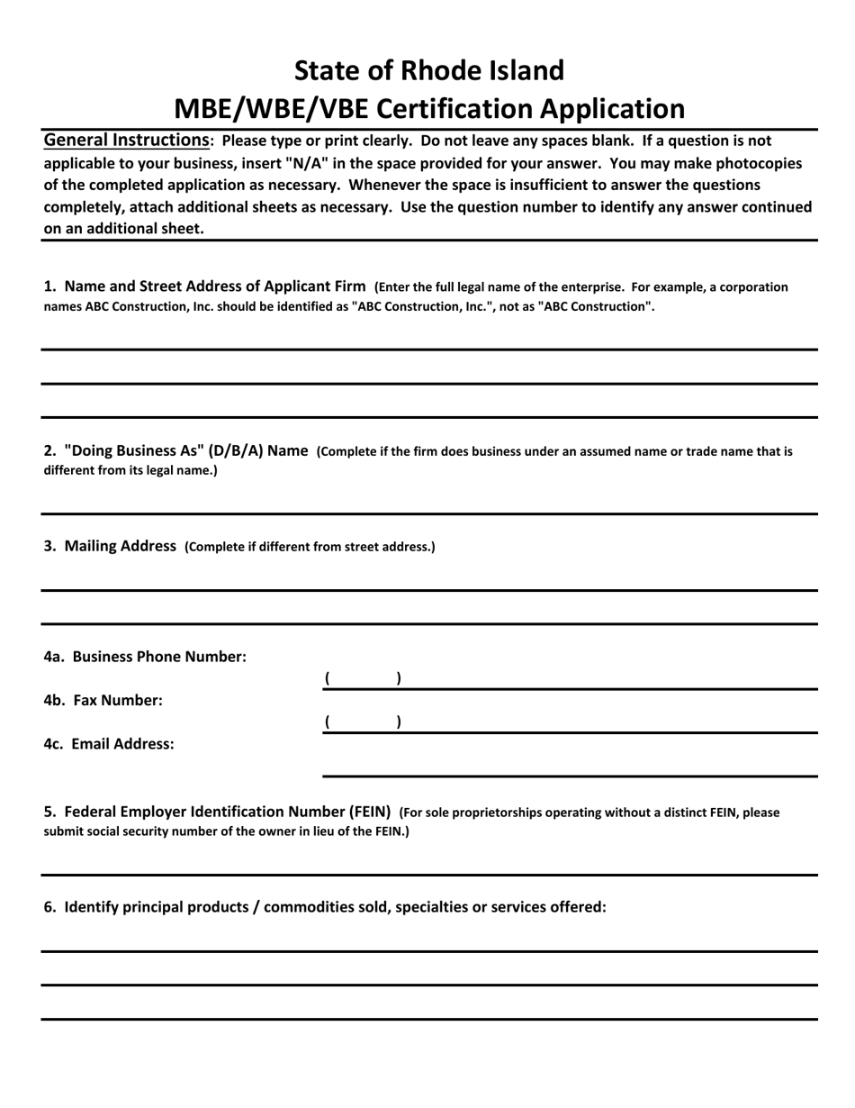 Rhode Island Mbe/Wbe/Vbe Certification Application - Fill Out, Sign ...