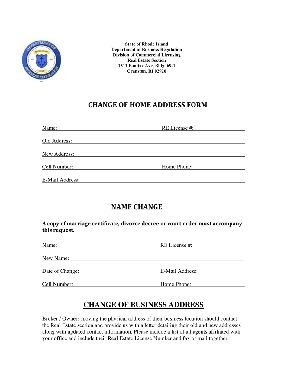 Rhode Island Name/Home Address Change Form - Fill Out, Sign Online and ...
