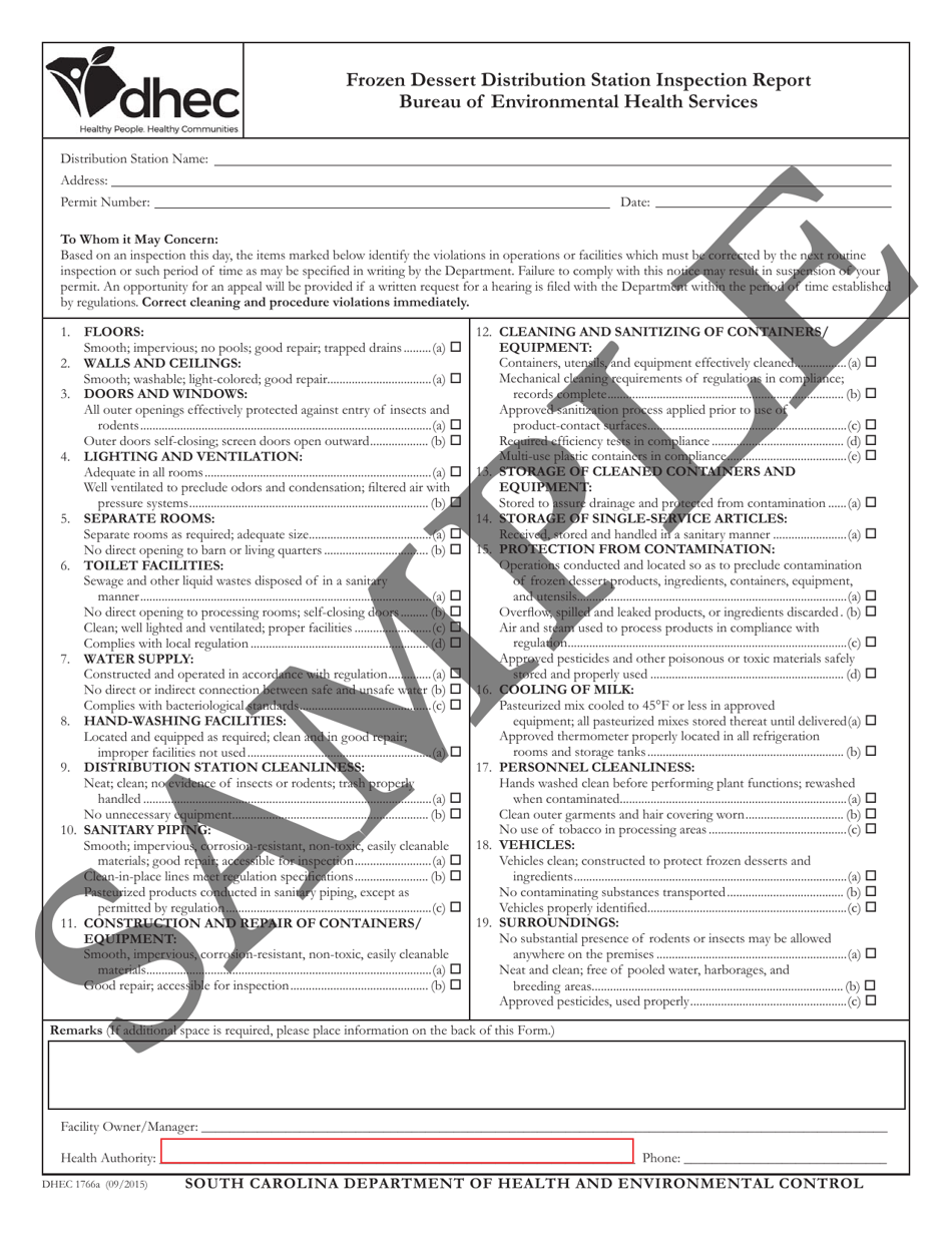 DHEC Form 1766A - Fill Out, Sign Online and Download Printable PDF ...