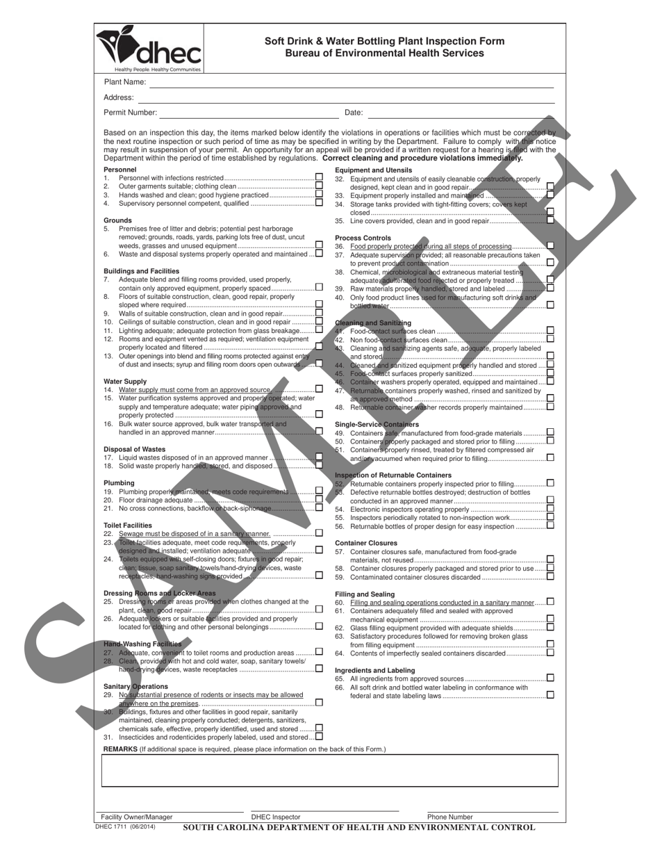 DHEC Form 1711 - Fill Out, Sign Online and Download Printable PDF ...