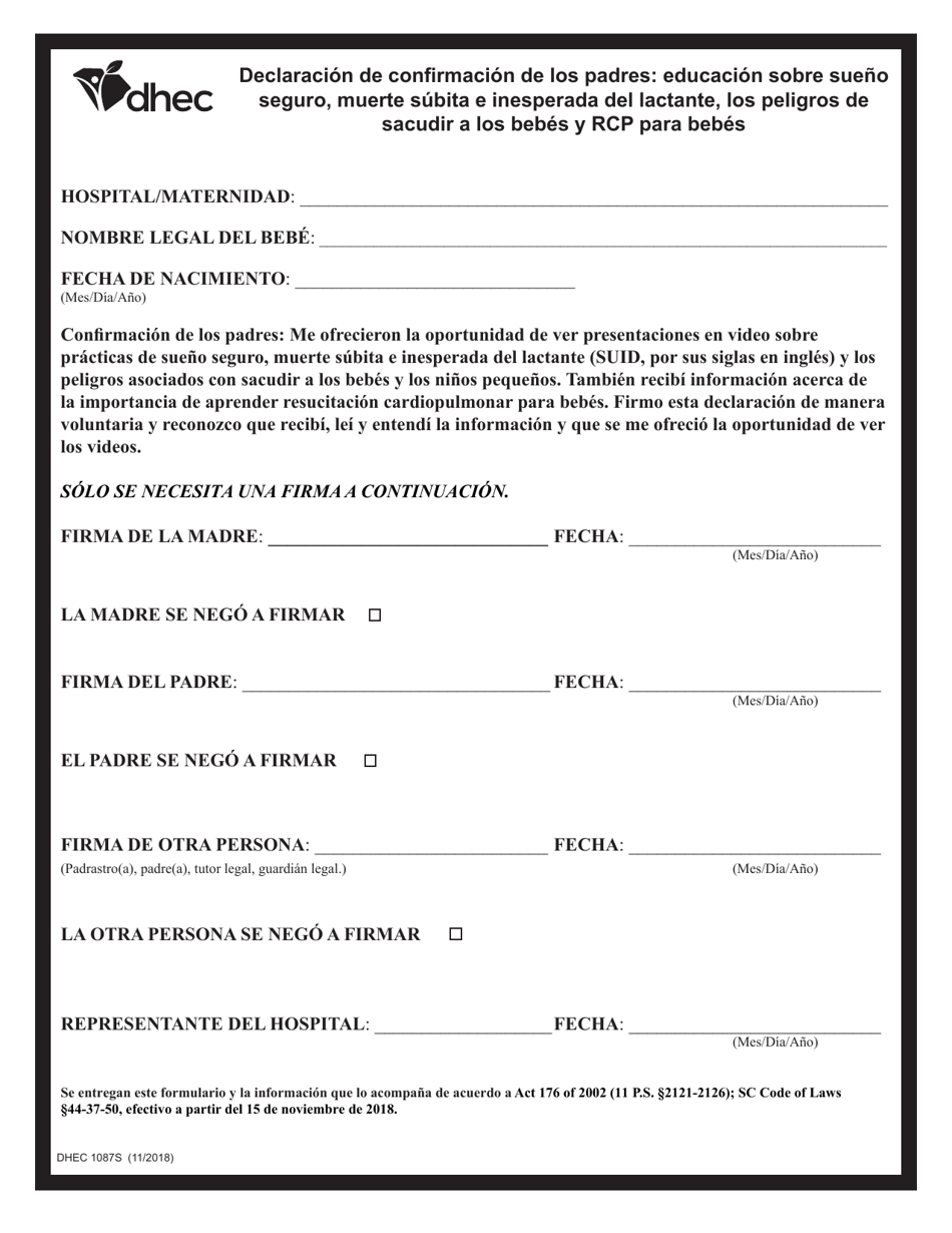 DHEC Formulario 1087S - Fill Out, Sign Online and Download Fillable PDF ...