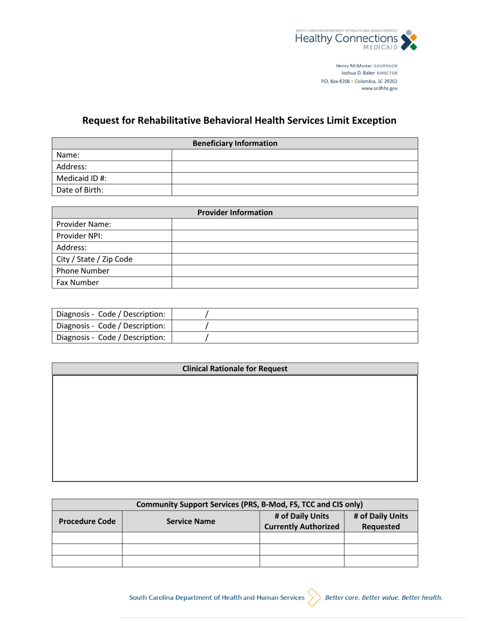 South Carolina Request for Rehabilitative Behavioral Health Services ...