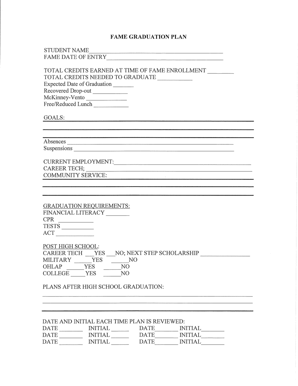 Oklahoma fame Graduation Plan - Fill Out, Sign Online and Download PDF ...