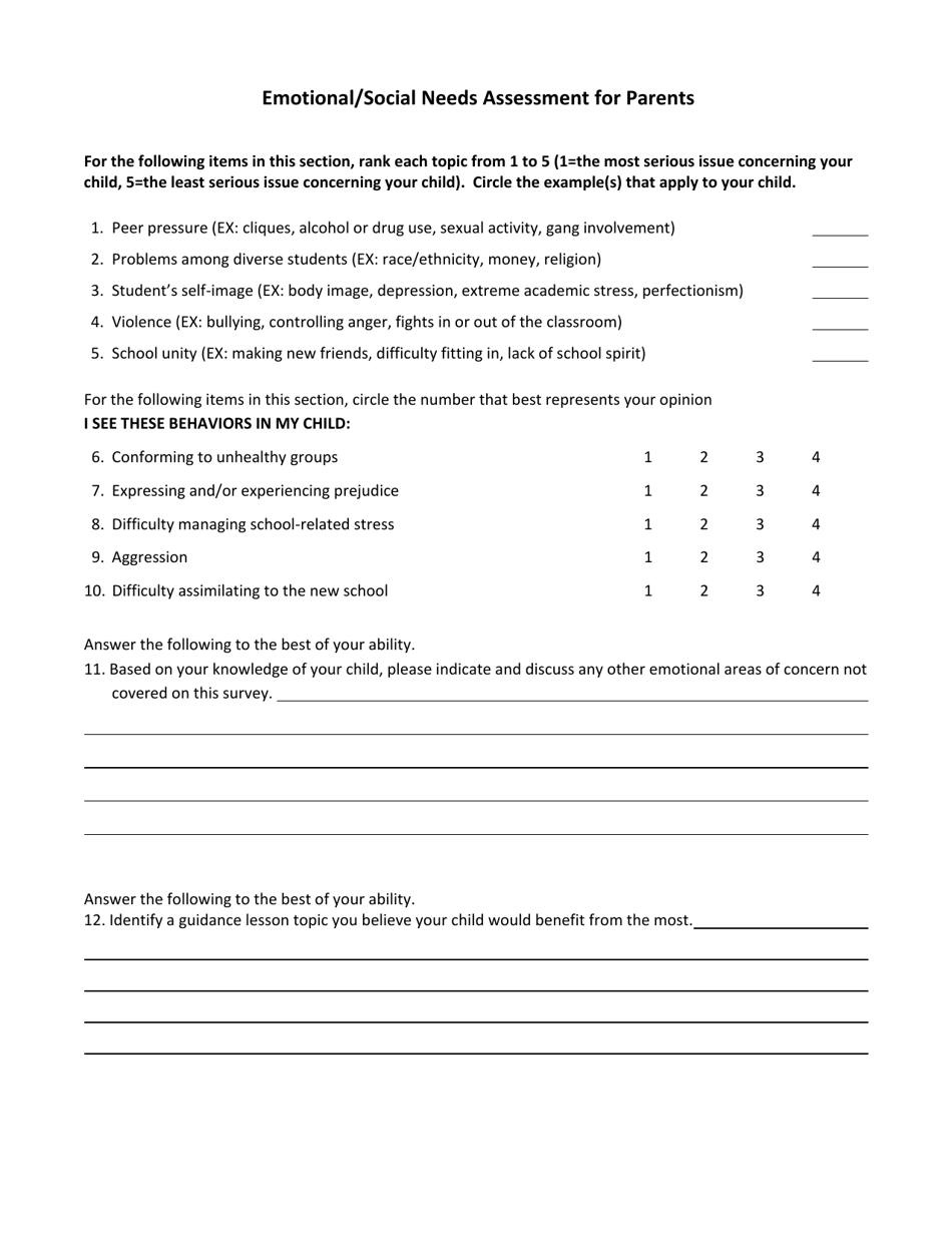 Oklahoma Emotional/Social Needs Assessment for Parents - Fill Out, Sign ...