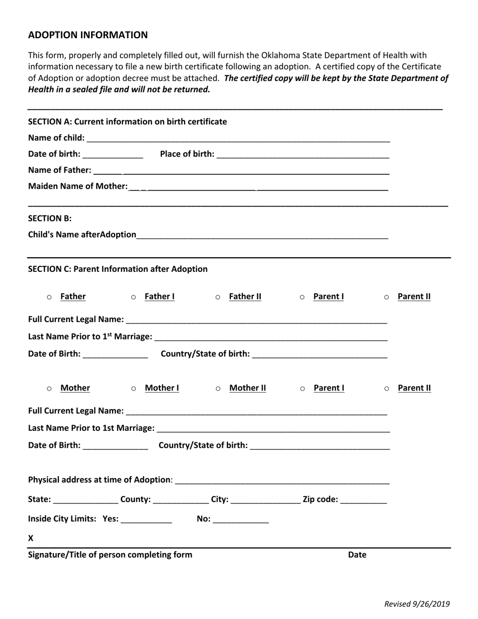 Oklahoma Adoption Information - Fill Out, Sign Online and Download PDF | Templateroller