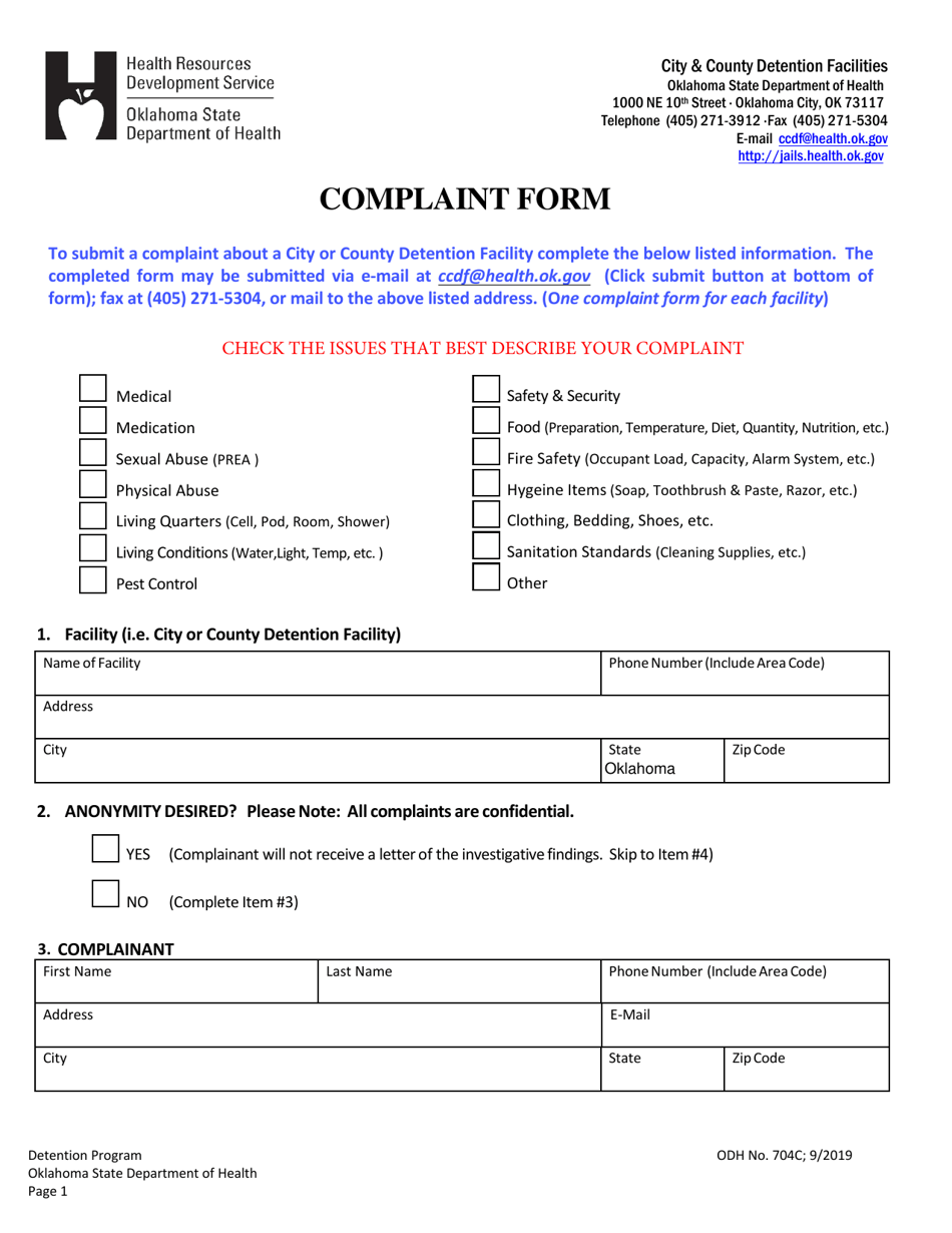 ODH Form 704C - Fill Out, Sign Online and Download Fillable PDF ...