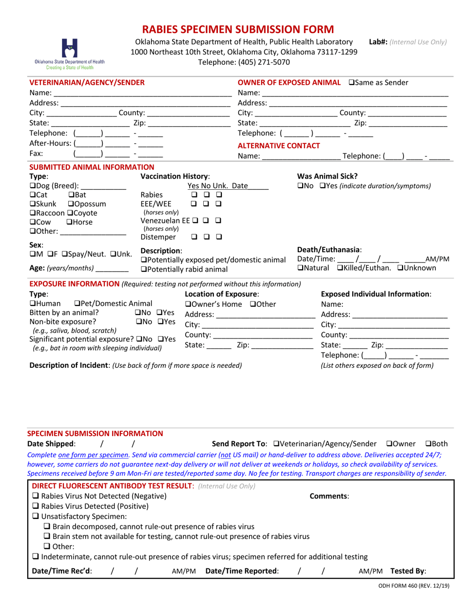 ODH Form 460 - Fill Out, Sign Online and Download Printable PDF ...