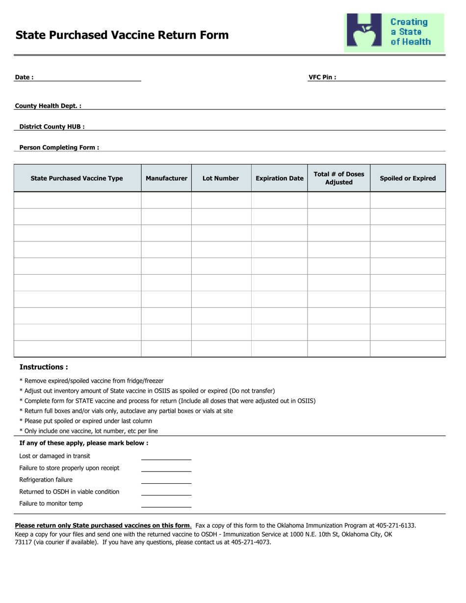 Oklahoma State Purchased Vaccine Return Form - Fill Out, Sign Online ...