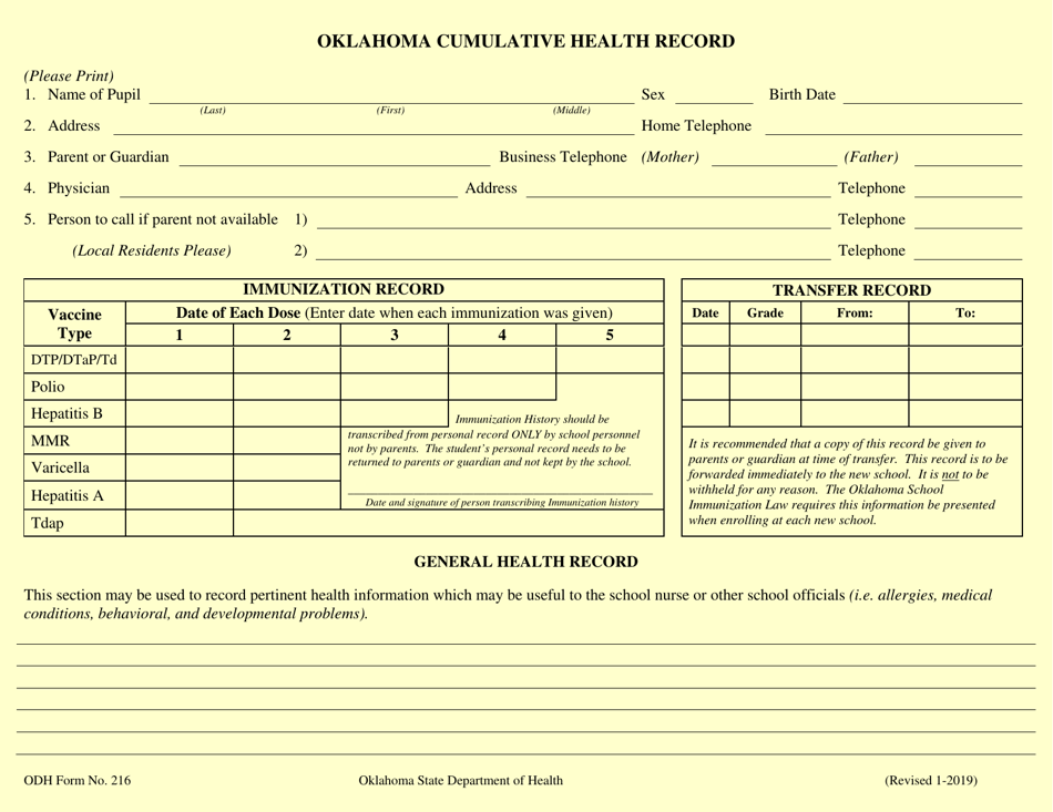 ODH Form 216 - Fill Out, Sign Online and Download Printable PDF ...