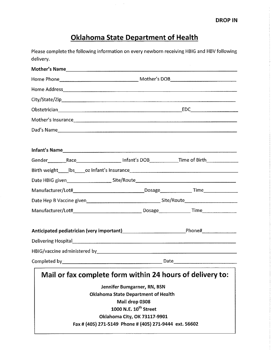 Oklahoma 24 Hours Drop in Form - Fill Out, Sign Online and Download PDF ...
