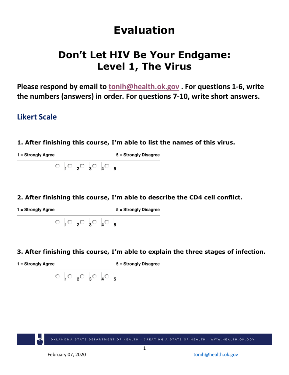 Oklahoma Level 1 - Evaluation - Fill Out, Sign Online and Download PDF ...