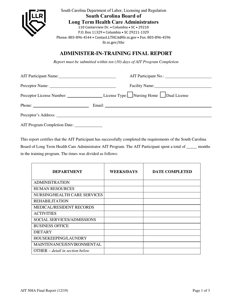 South Carolina Administer-In-training Final Report - Fill Out, Sign ...