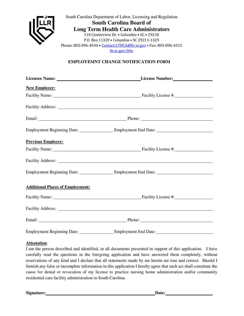 South Carolina Employemnt Change Notification Form - Fill Out, Sign ...