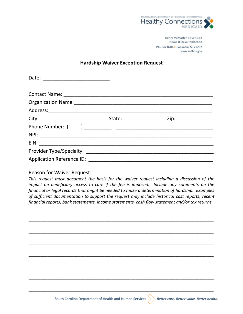 South Carolina Hardship Waiver Exception Request - Fill Out, Sign ...