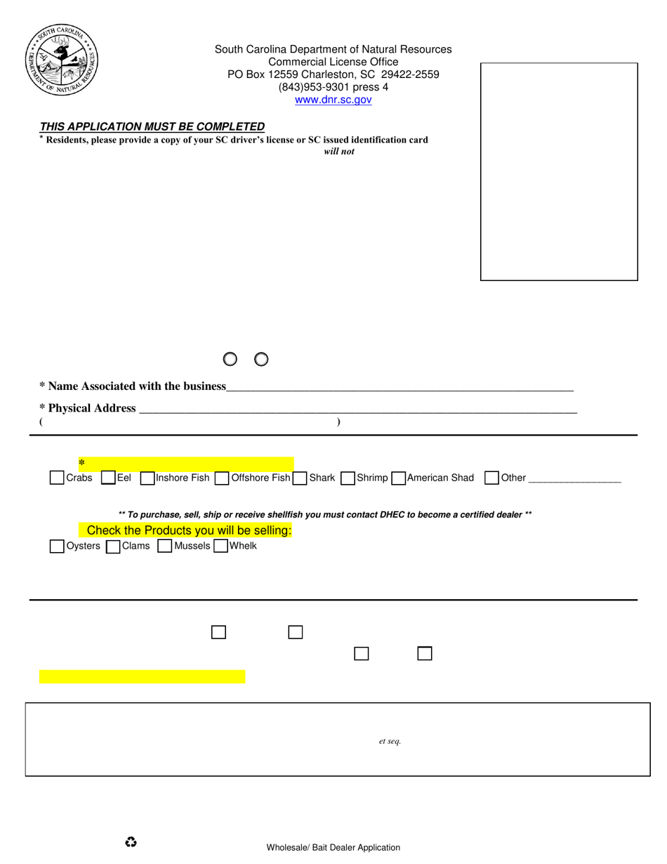 South Carolina Wholesale Seafood Dealer and Bait Dealer License ...