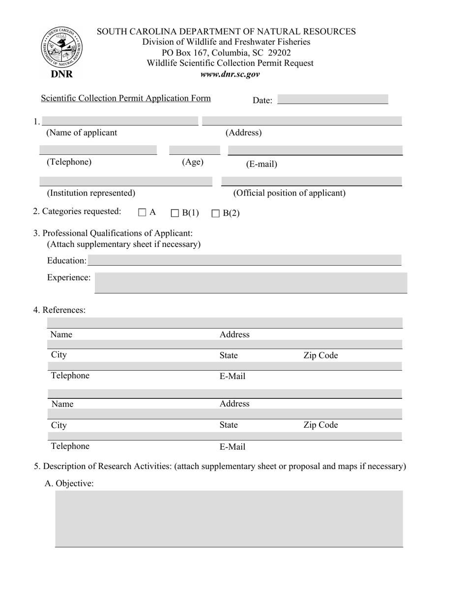 South Carolina Wildlife Scientific Collection Permit Application Form ...