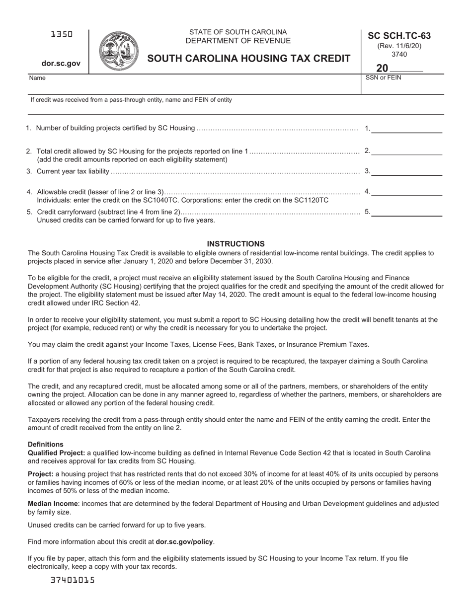 Form SC SCH.TC-63 - Fill Out, Sign Online and Download Printable PDF ...