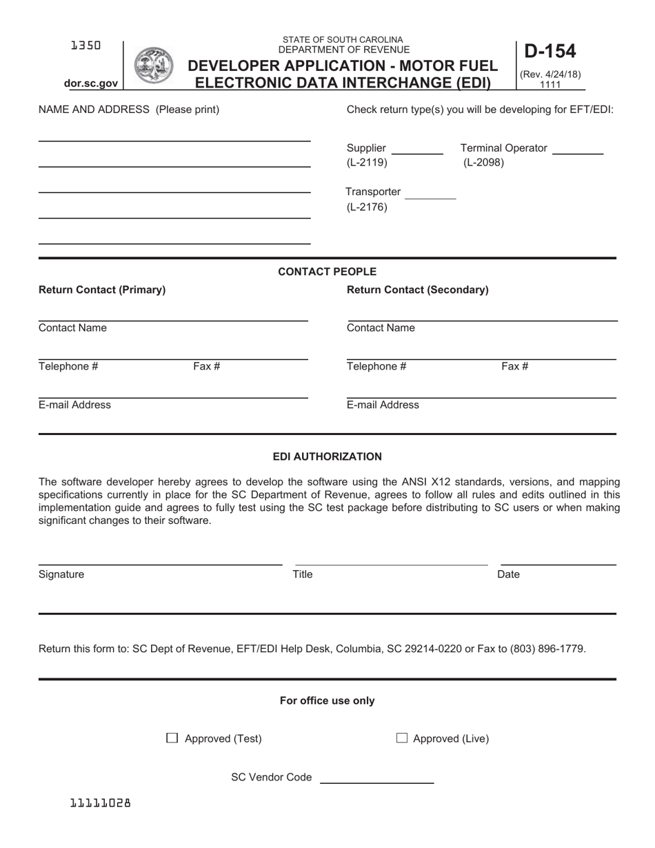 Form D-154 - Fill Out, Sign Online and Download Printable PDF, South ...