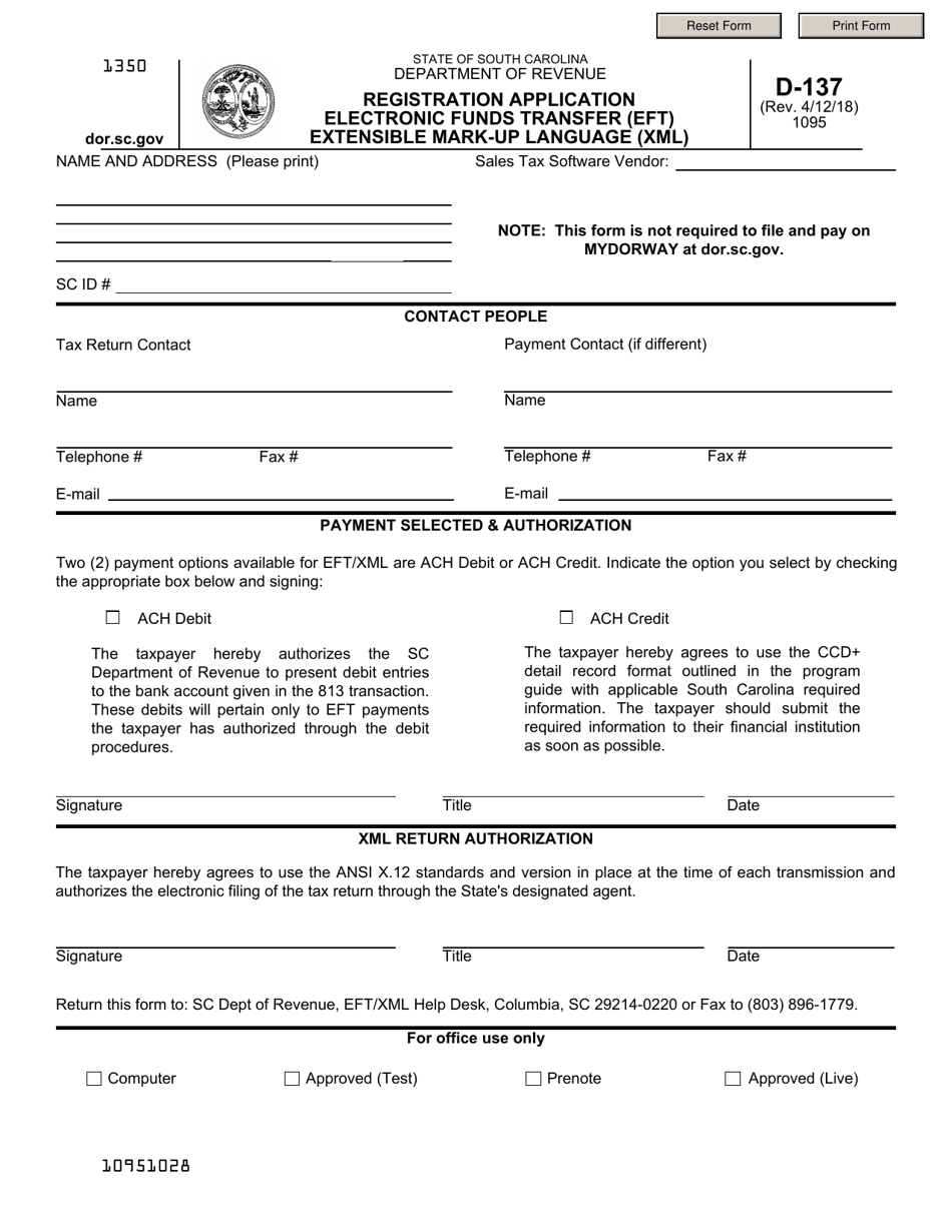 Form D 137 Fill Out Sign Online And Download Fillable PDF South