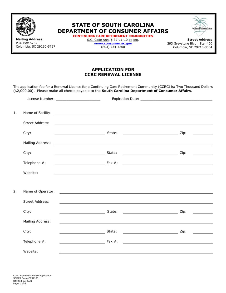SCDCA Form CCRC-03 - Fill Out, Sign Online and Download Fillable PDF ...