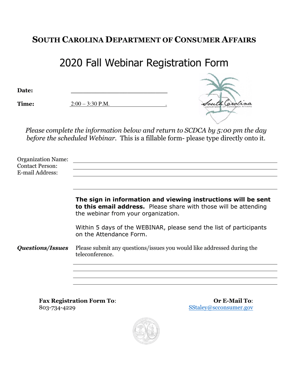 2020 South Carolina Webinar Registration Form - Fill Out, Sign Online ...