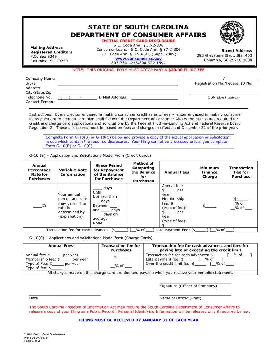 South Carolina Initial Credit Card Disclosure - Fill Out, Sign Online ...