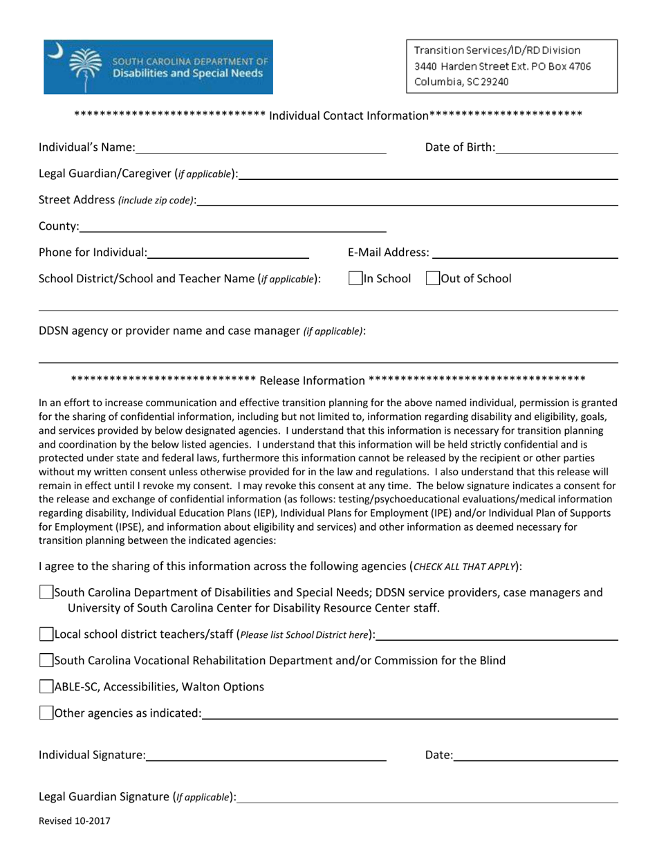 South Carolina Individual Contact Information - Fill Out, Sign Online ...