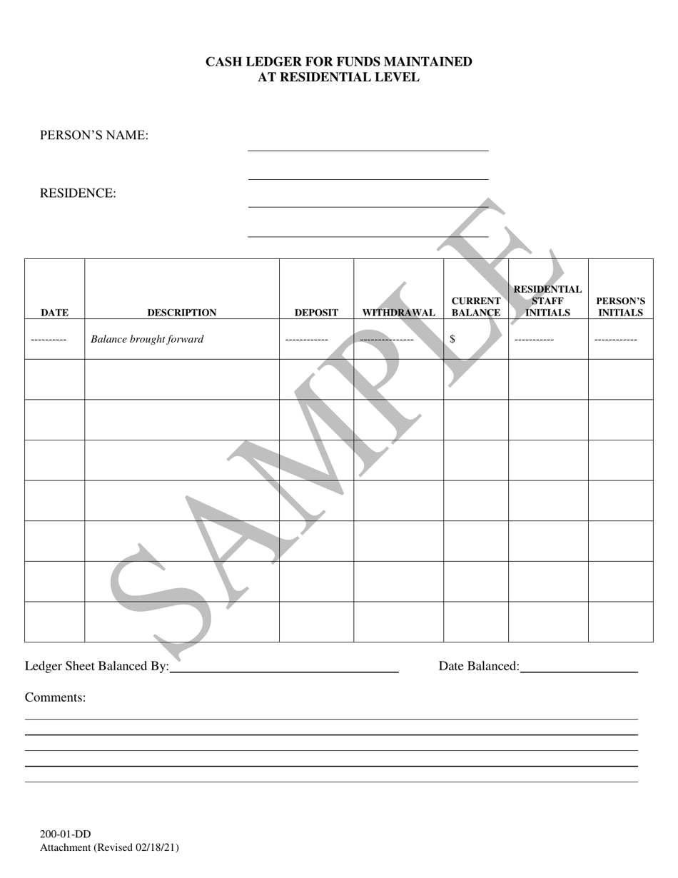 South Carolina Cash Ledger for Funds Maintained at Residential Level ...