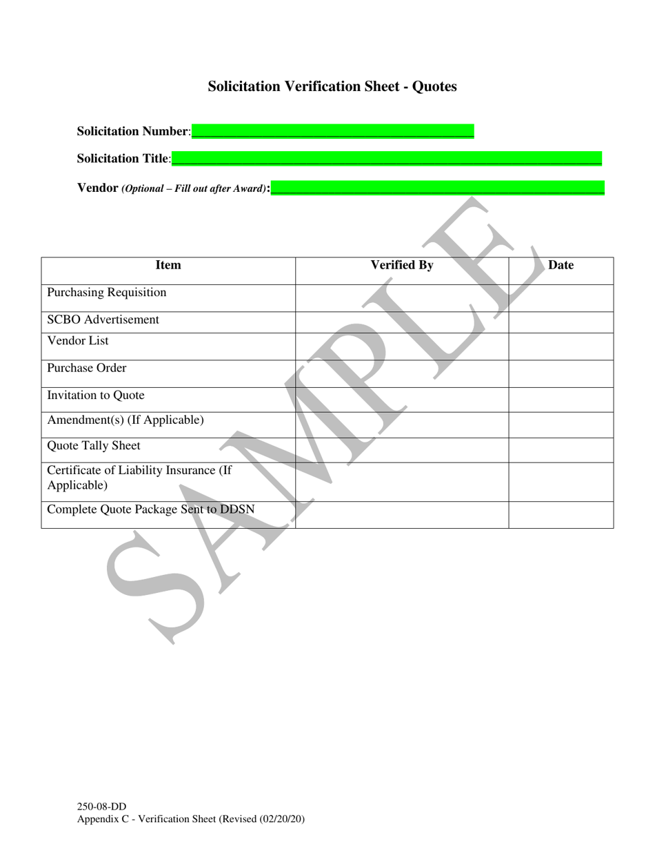 South Carolina Solicitation Verification Sheet - Quotes - Sample - Fill ...