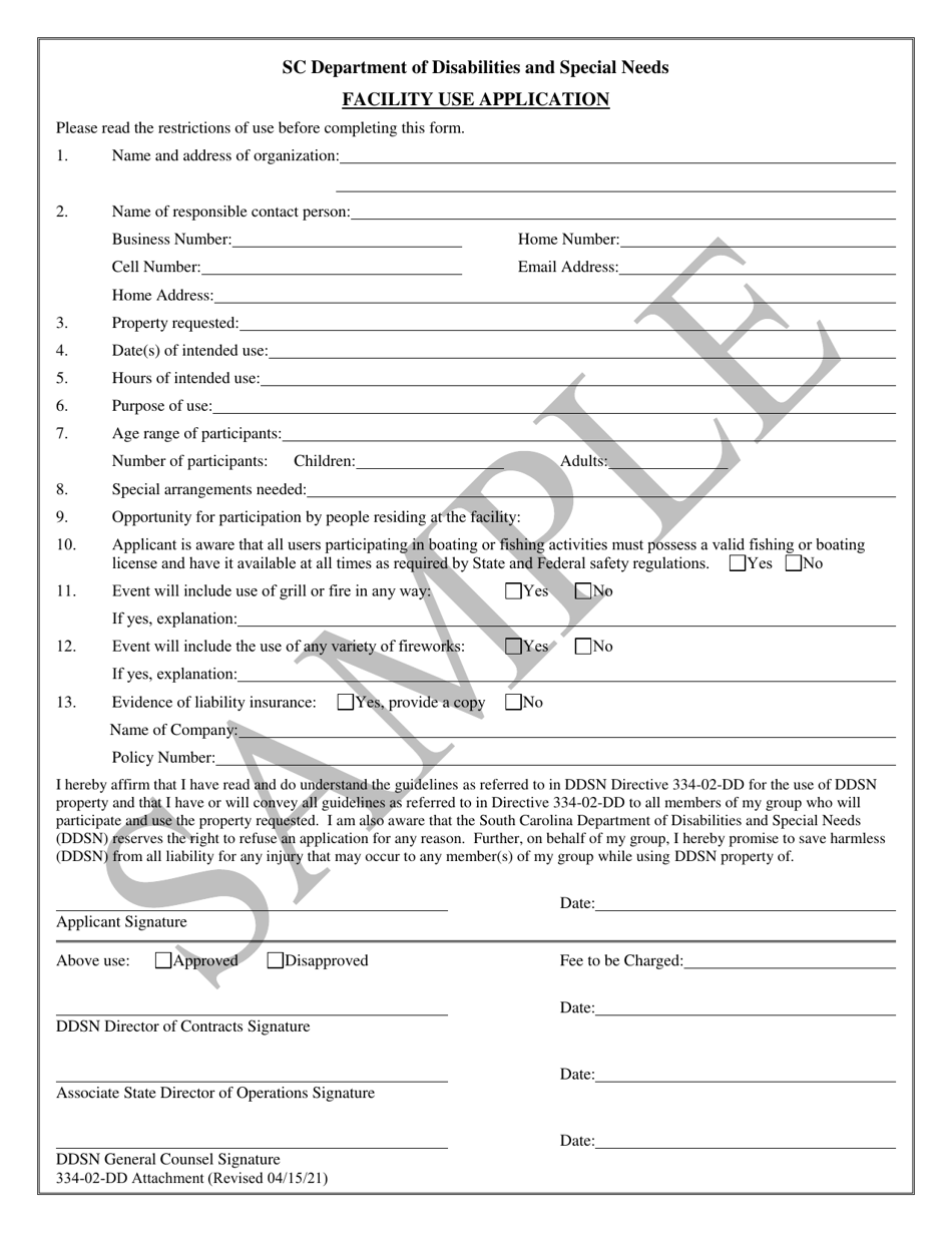 South Carolina Facility Use Application - Sample - Fill Out, Sign ...